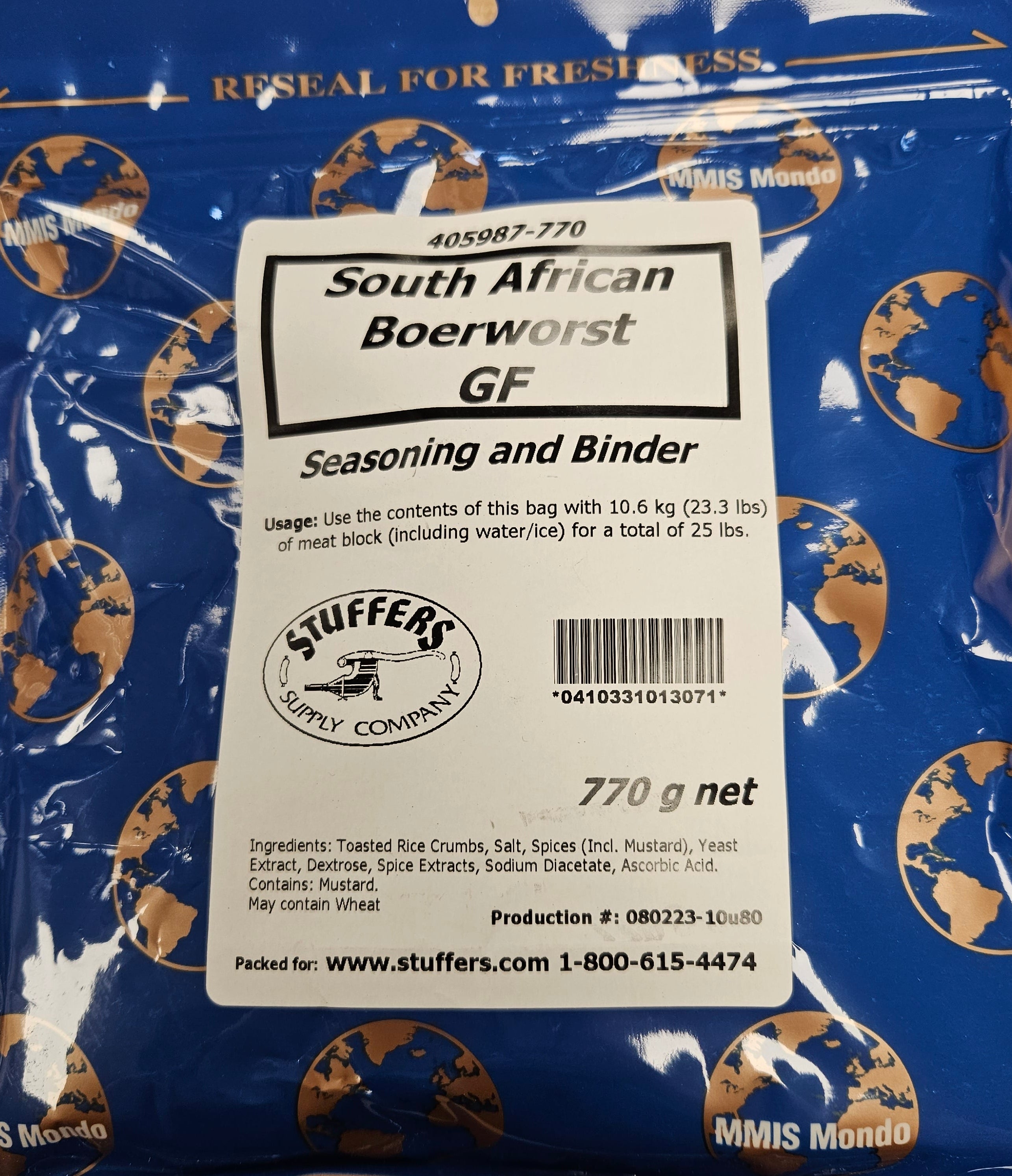 SOUTH AFRICAN BOERWORST SEASONING AND BINDER GLUTEN FREE 770g 20/case ...