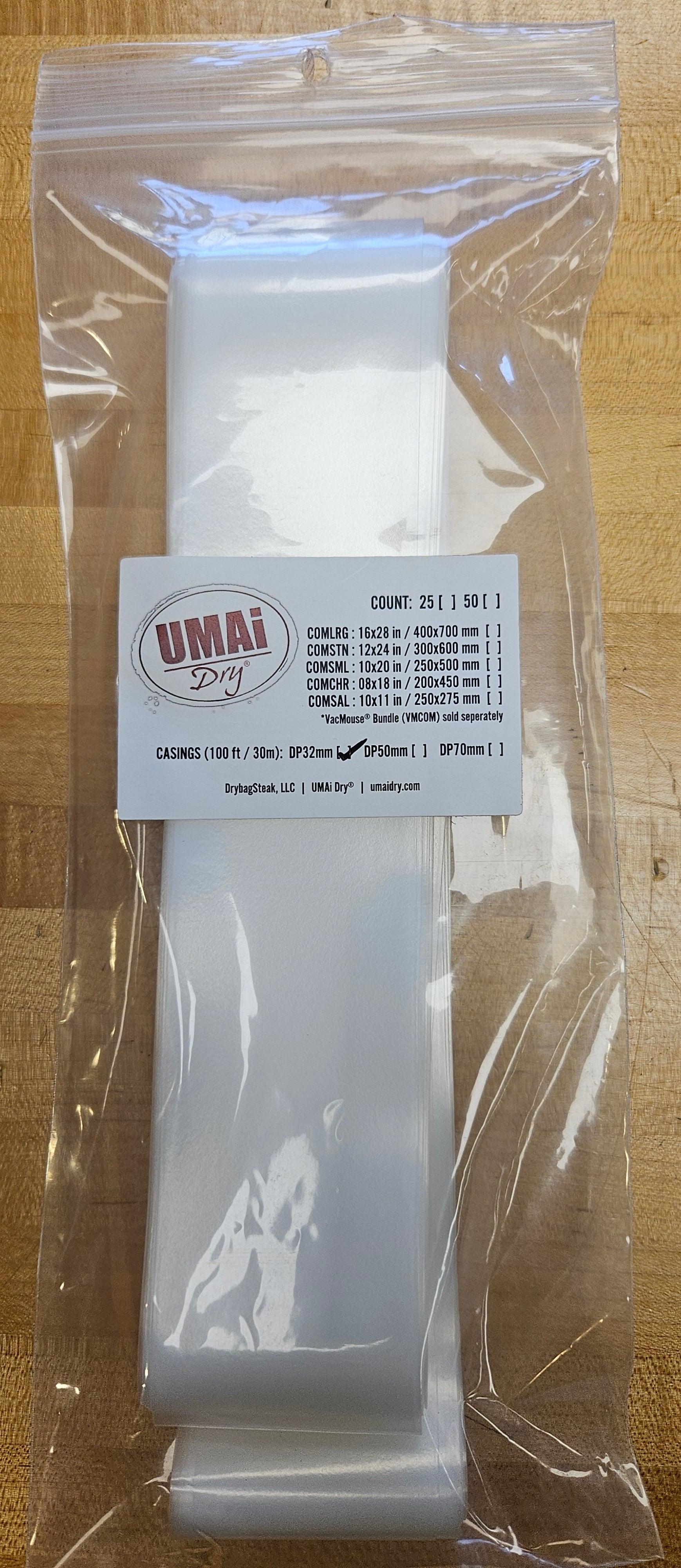 32mm UMAI DRY PLASTIC SALAMI CASINGS 30M/100 FT/PACK- CAPLDRY32MMBLK ...