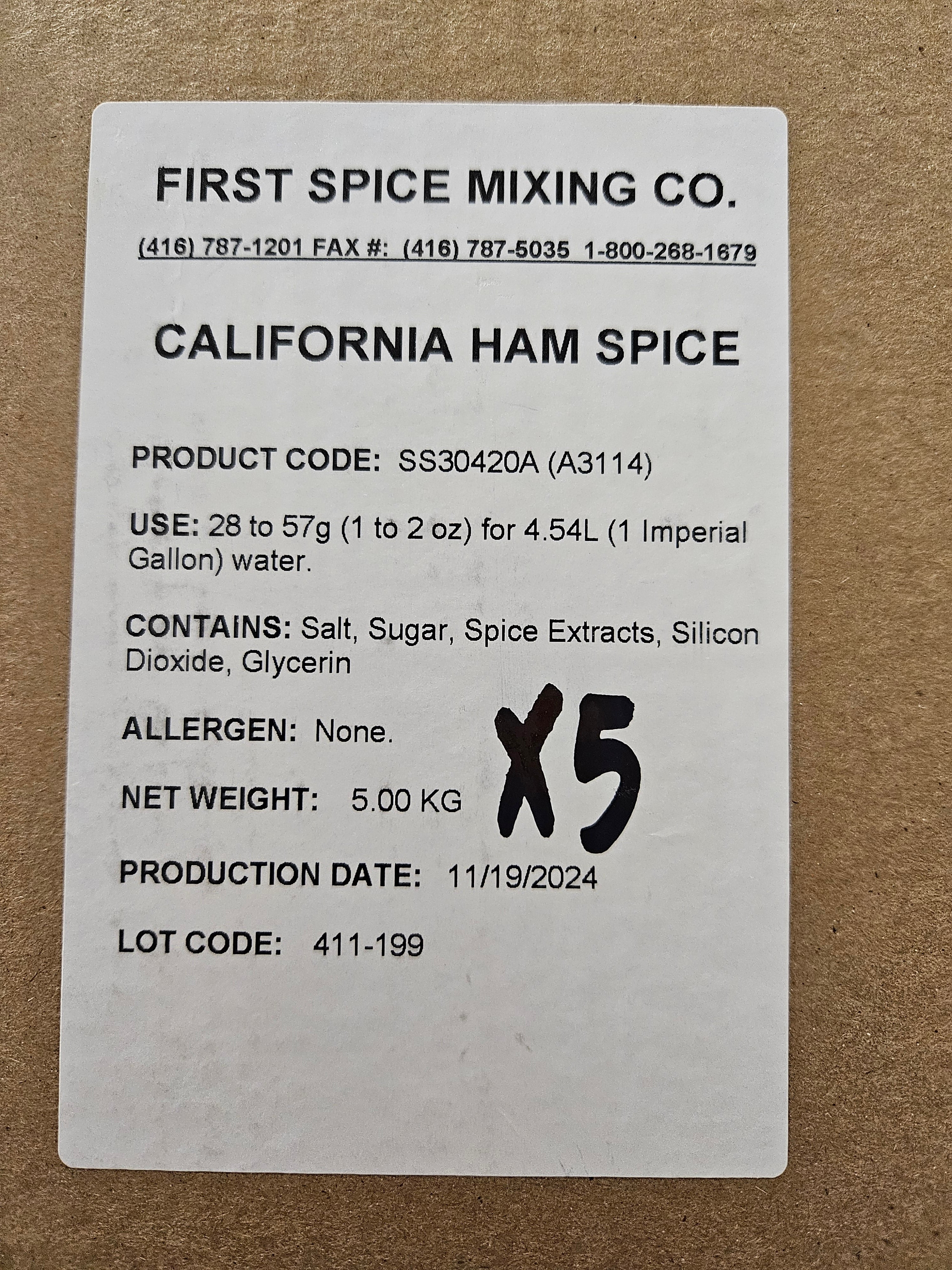 California Ham Spice 5kg-First Spice – Stuffers Supply Company